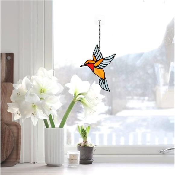 Accents | Stained Glass Bird Window Hanging Sun Catcherbird Decoration ...